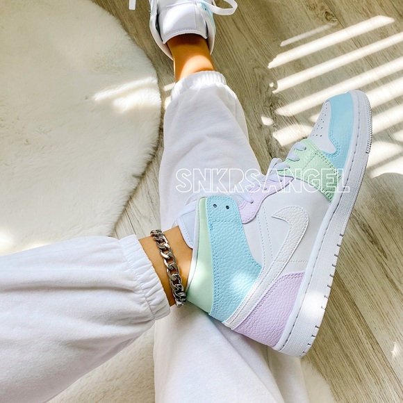 Nike | Shoes | Custom Nike Air Jordan Mid Pastel Multi Colored | Poshmark